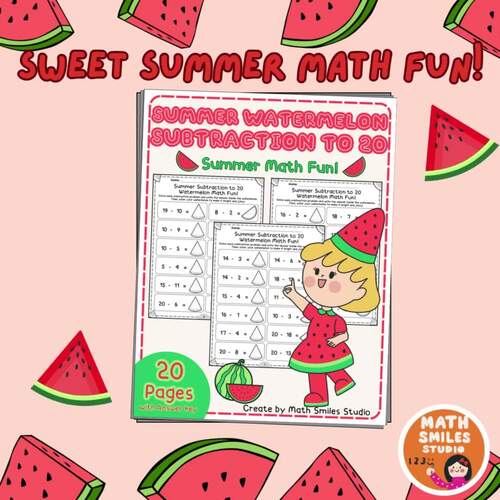 Summer Watermelon Subtraction to 20 | Solve & Color Math Fun for 1st ...