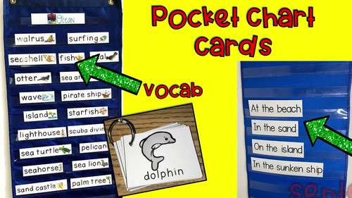 Ocean Beach Vocabulary Words Picture Cards for Writing Center Write the ...