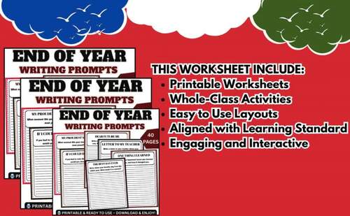 June End of Year Writing Prompts Worksheet Activities,3rd 4th 5th 6th ...