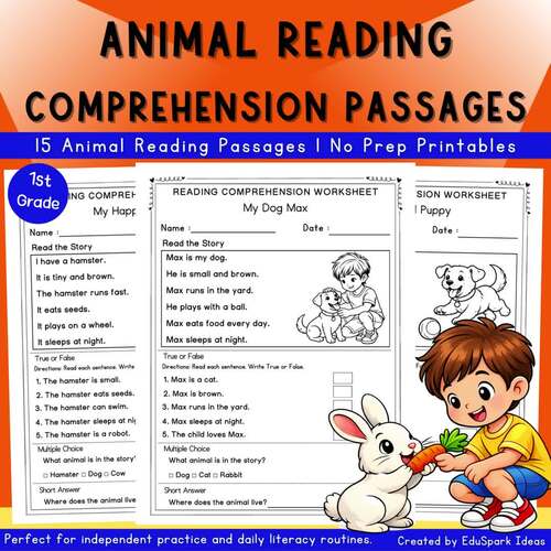 Animal Reading Comprehension Passages 1st Grade No Prep Worksheets