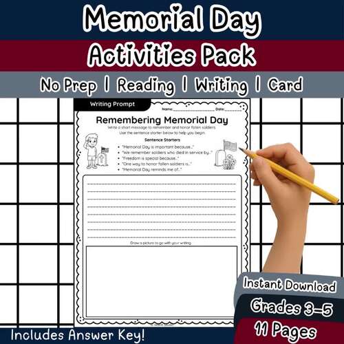 Veterans Day & Memorial Day Worksheets Bundle | Reading, Writing ...