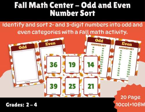 Fall Math Center - Odd and Even Number Sort by FUN Teaching Garden