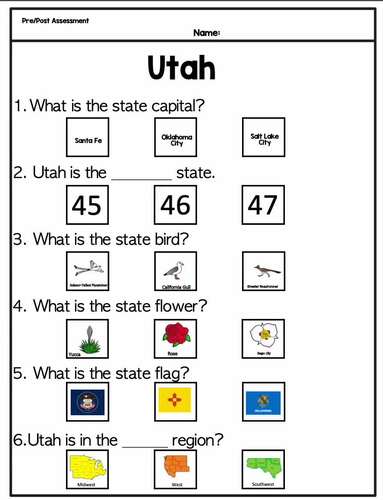 Utah Worksheets 50 States, Special Education by ALL ABOUT SPED with Makenna