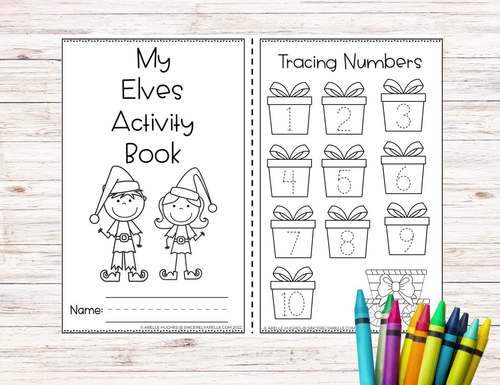 Preschool Winter Activity Booklet - Elves - Review Worksheets - Sub Plans