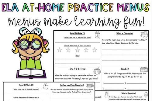 Distance Learning ELA Practice Menus - GRADES 3, 4, 5 by Menu Mamas ...