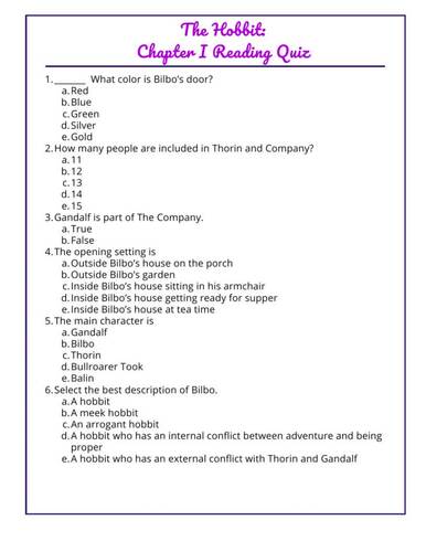 The Hobbit: No Prep 37 pages of Chapter-by-Chapter Printable Reading ...