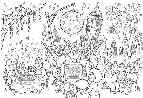 New Year Art Coloring Sheets NY Traditions Landmarks Around the World ...