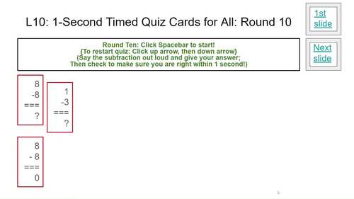 Subtraction Flashcards, Level 10, Math Practice, Math Facts, Flash Cards