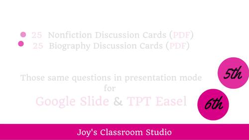 Nonfiction and Biography Discussion Cards for 4th, 5th, and 6th Grades