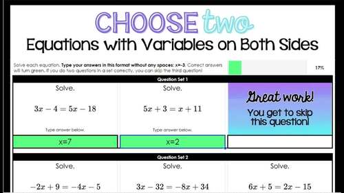 Solving Equations with Variables on Both Sides Digital Activity ...