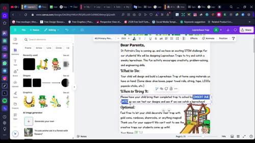 Editable Leprechaun Trap Parent Letter | St. Patrick’s Day. by BGCREATIVE