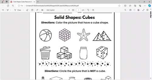 3D Shapes Worksheets: Cubes ( 3 Differentiated Worksheets for Cubes)