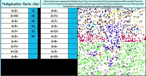 Multiplication Facts (6s) Magic Moving Pixel Art Mystery Picture