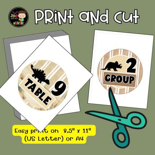 Editable Table Number Signs or Group Number Dinosaur Classroom Theme Decor