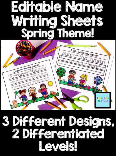 Spring Editable Name Tracing and Writing Practice Worksheets Kindergarten