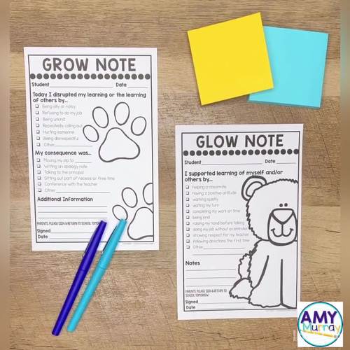 Editable Glow and Grow Notes to Send Home for Behavior Management ...