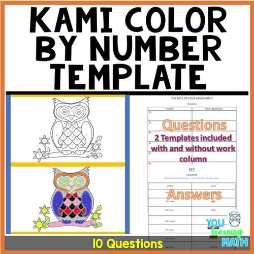 Owl Themed Color by Number Template - 10 Questions by You Learning Math