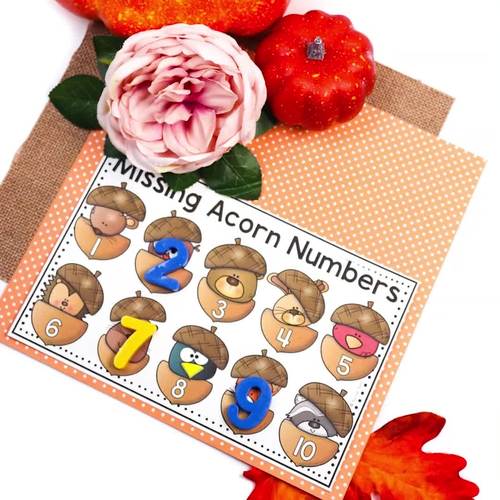 Fall Missing Numbers Preschool Math Activity: Missing Acorns by Turner Tots