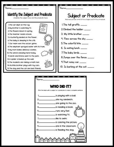 Subject and Predicate Worksheet Pack | Subject and Predicate Worksheet