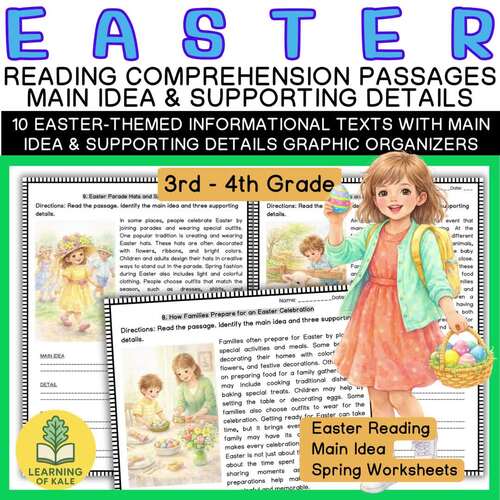 Easter Reading Comprehension Passages Main Idea & Supporting 3rd- 4th Grade