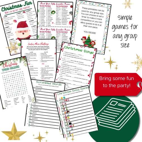 10 Christmas Games | Printables | Ugly Sweater Name Who is like Santa ...