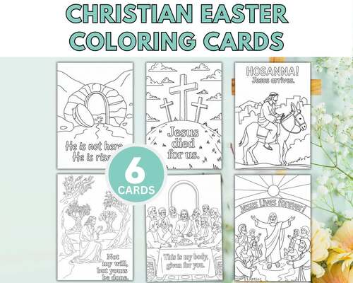 Christian Easter Coloring Card, Kid's School Easter activity, Sunday School
