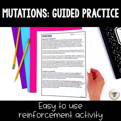 Mutations - Reading Comprehension Worksheets by Laney Lee | TPT