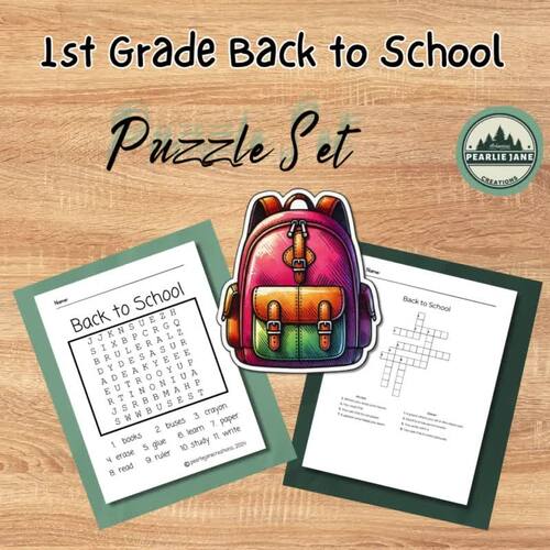 Back to School Puzzles for 1st Graders- Word Search, Maze, Crossword