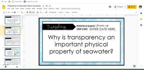 Properties of Seawater Warm Ups - Editable Do Nows, Bellringers | TPT