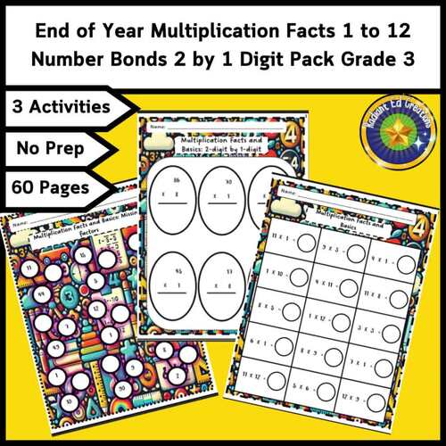 End of Year Multiplication Facts 1 to 12 Number Bonds 2 by 1 Digit Pack ...