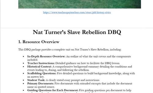 Nat Turner's Slave Rebellion DBQ by PBL History & Civics | TPT