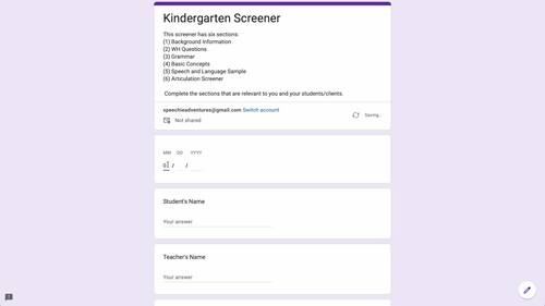 Printable & Digital Kindergarten Screening Tool Google Forms & Print