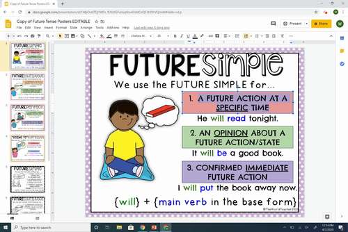 EDITABLE ESL Future Tense Posters - Simple, Continuous, Perfect, "Going-To"