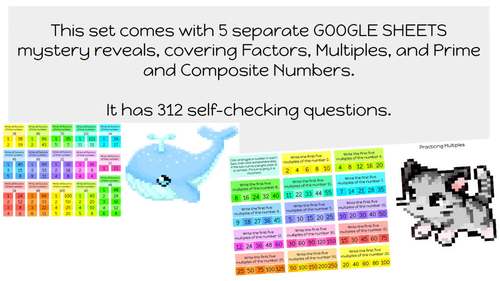 Multiples & Factors, Prime & Composite numbers pixel art digital practice