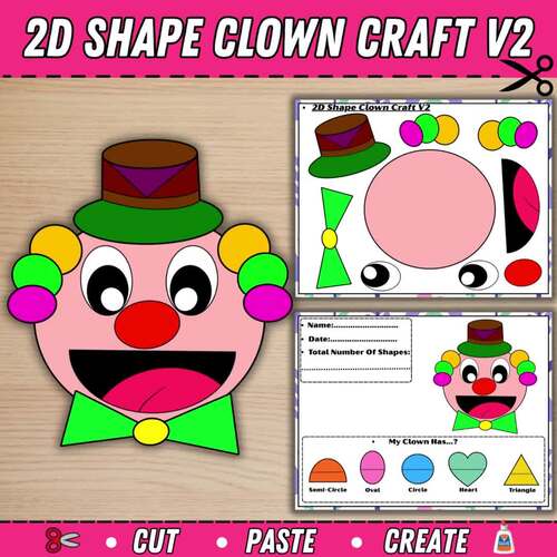 2D Shape Clown Craft V2 | Bulletin board Activity for Preschool ...