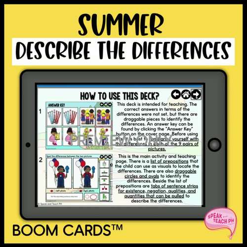 Summer Describe the Differences No Prep No Print Speech Therapy Boom Cards™