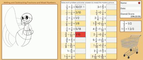 Thanksgiving Day Adding & Subtracting Fractions & Mixed Numbers Pixel ...
