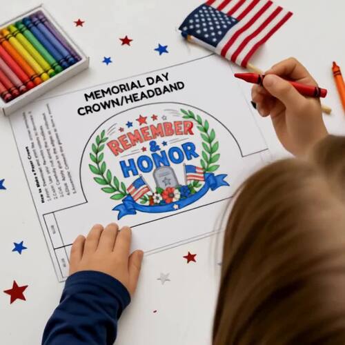 Memorial Day Headband & Crown Coloring Crafts, DIY Patriotic Hat Templates