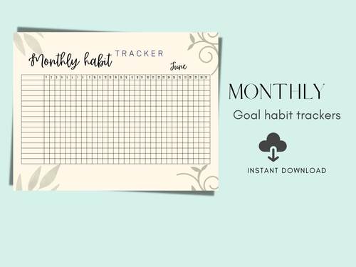 Full Year Monthly habit tracker printable landscape habit tracker template