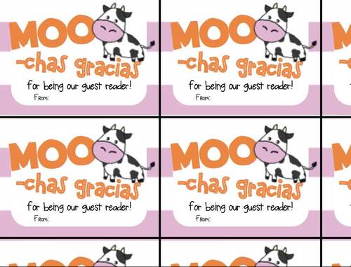 Cow Tales Candy Guest Reader Appreciation Gift Tag- Moo-chas gracias ...