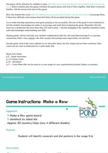 Subitizing Number Game by From the Pond | TPT