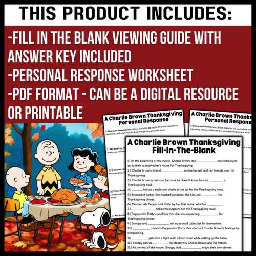 A Charlie Brown Thanksgiving: Fill In The Blank Activity & Response ...