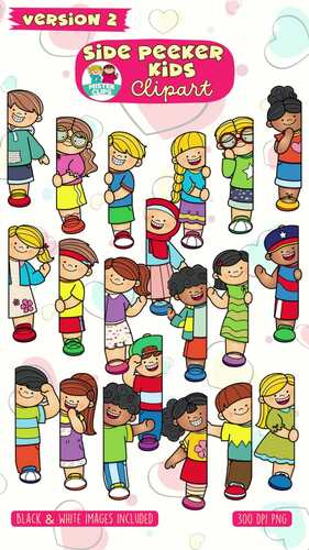 Side Peeker Kids Clip Art (Version 2) by Mister Clips | TPT