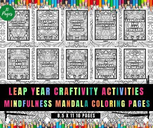 Leap Year Craftivity Calming Corner Sayings Mandala Coloring Sheets