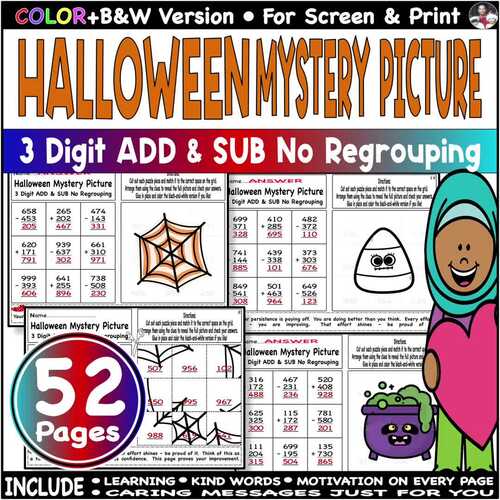 3 Digit Addition & Subtraction Without Regrouping | Halloween Mystery ...