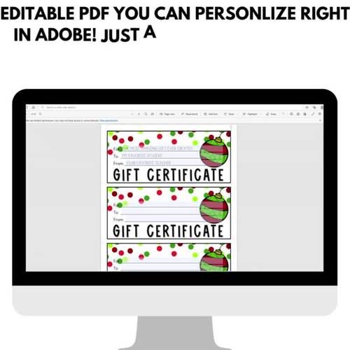 Customizable Gift Certificates | Christmas Ornament Theme | TPT