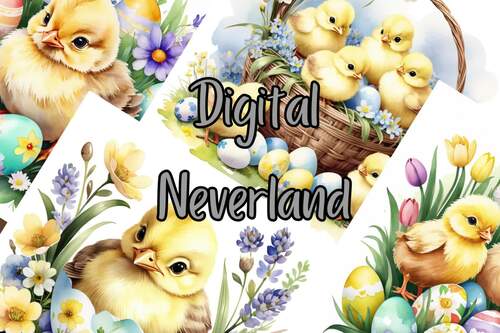 Easter Baby Chicks Digital Paper Pack 12X12 - Nature Themed Illustrations
