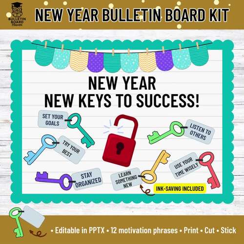 New Year Bulletin Board Kit: Keys to Success | Goal Setting & Growth ...