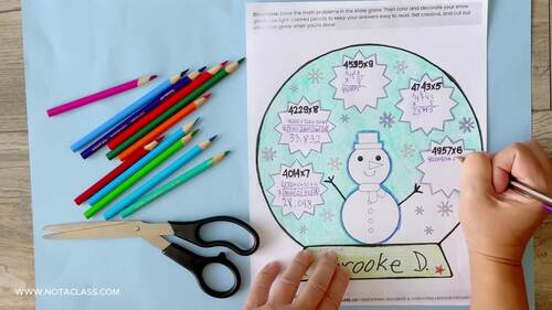4th Grade Winter Snowman Snowglobe Math Craft January Multiplication ...