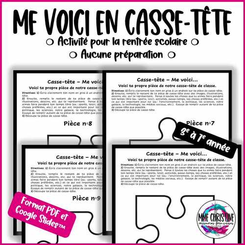Me voici en casse-tête I activité pour la rentrée scolaire I All About ...